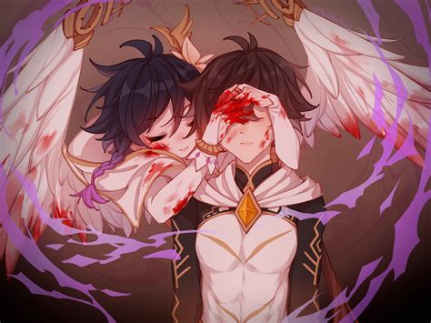 Zhongli Venti Venti And Zhongli Genshin Impact Drawn By