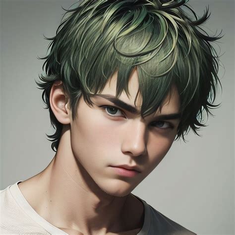 Green Male Art Character Design Green Hair Men Dark Green Hair