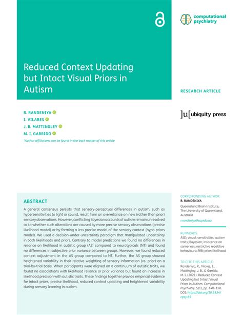 Pdf Reduced Context Updating But Intact Visual Priors In Autism