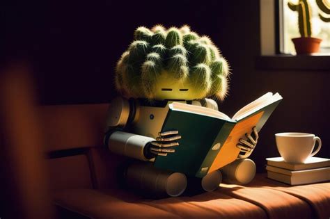 Premium Ai Image Android Robot Reads A Book Sitting On A Bench In The Library Ai Generative