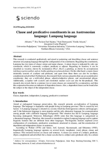 Pdf Clause And Predicative Constituents In An Austronesian Language
