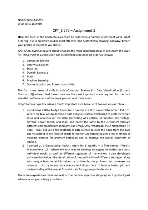 Solution Assignment 1 Name Kunal Sanghvi Wsu Id 011809708 Cpts 575