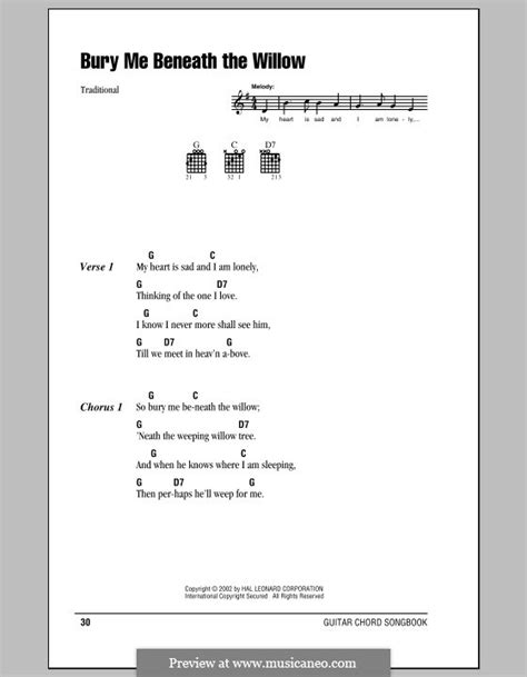 Bury Me Beneath The Willow By Folklore Sheet Music On Musicaneo