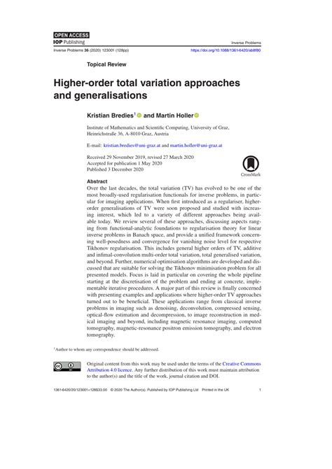 Pdf Higher Order Total Variation Approaches And Generalisations