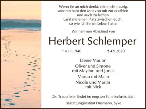 Traueranzeigen Von Herbert Schlemper Trauer Kreiszeitung De
