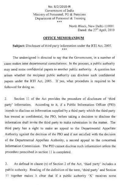 Disclosure Of Third Party Information Under The Rti Act 2005