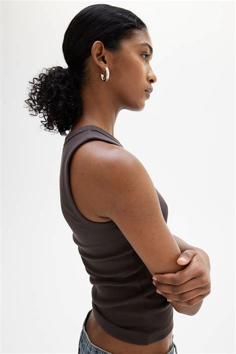 Ribbed Tank Top Dark Brown Ladies Handm Us