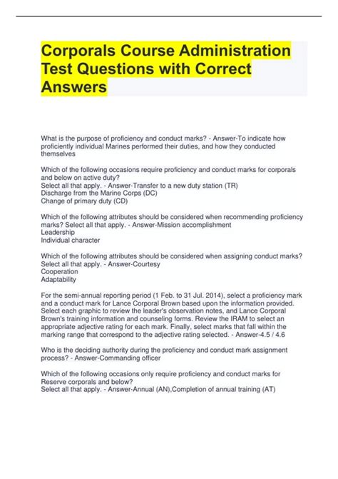 Corporals Course Administration Test Questions With Correct Answers Corporals Course Stuvia Us