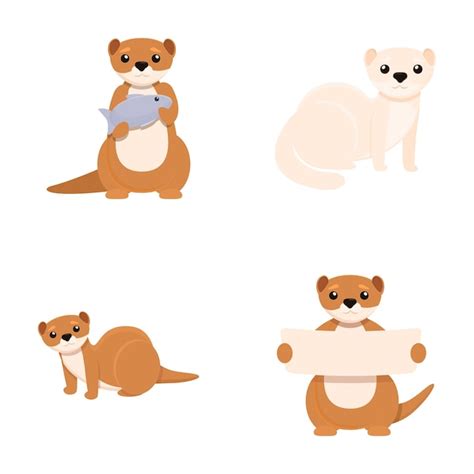 Premium Vector Cute Mink Icons Set Cartoon Vector Funny Cartoon Mink