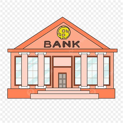 Bank Clip Art Gaya Kartun Orange Bangunan Gedung Perkantoran Jendela Biru Muda Bank Gedung