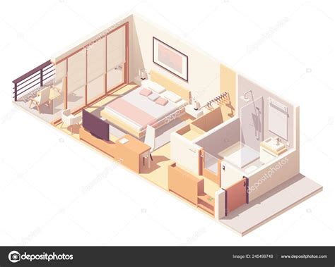 벡터 아이소메트릭 호텔 룸 횡단면 — 스톡 벡터 © Tele52 245499748