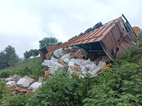 Brake Failure Breaks Railing Container Falls Into Ditch 20 Feet Below