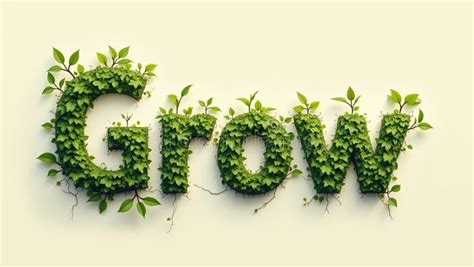 Grow Word In Rounded Font With Vines Leaves Sprouting Stock