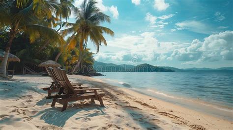 Generative Ai Tropical Beach Nature As Summer Landscape With Lounge