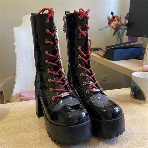 Delias By Dolls Kill Black And Red Lace Up Platform Depop