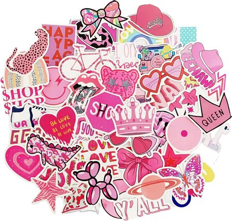 50pcs Pink Preppy Style Stickers Valentines Day Pink Girl Laptop