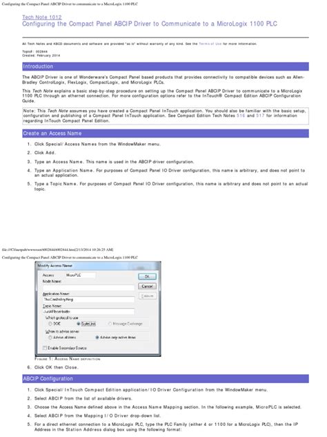 tech note 1012 configuring the compact panel abcip driver to communicate to a micrologix 1100