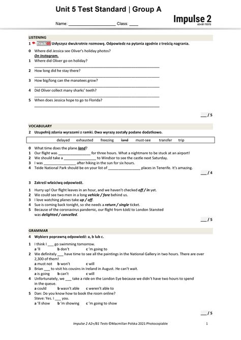 Unit 5 Test Standard A Sprawdzian Z Modali Unit 5 Test Standard
