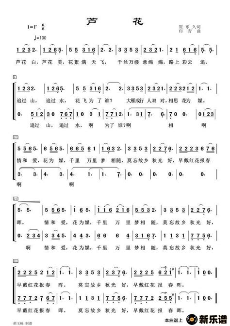 《芦花》最新曲谱 钢琴谱吉他谱 新乐谱