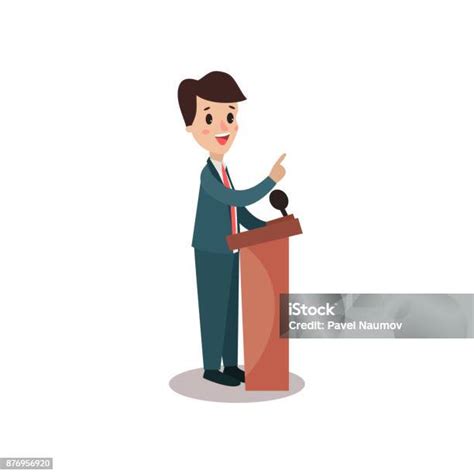 연단 뒤에 정치가 남자 캐릭터 서 고 연설 연설 정치 논쟁 사이드 뷰 벡터 일러스트 레이 션 기업 재무와 산업에 대한 스톡 벡터