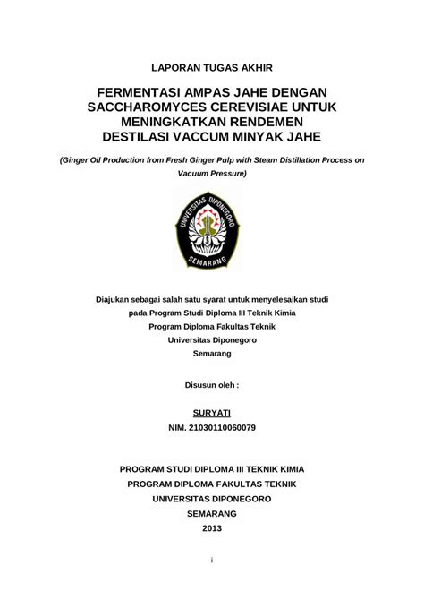 Pdf Fermentasi Ampas Jahe Dengan Saccharomyces Cerevisiae Untuk