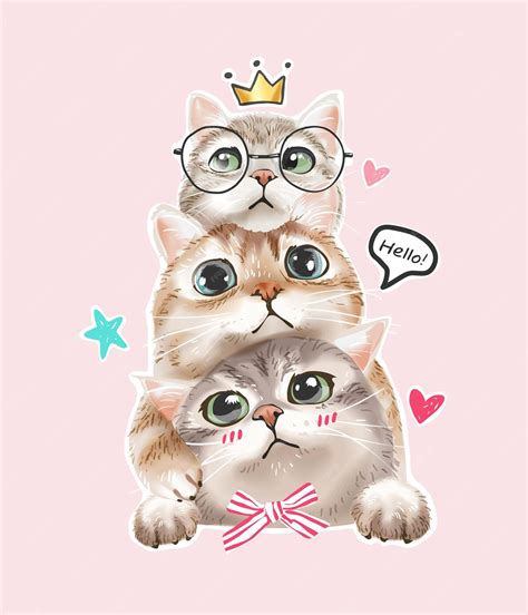 Premium Vector Cute Cat Faces Stack With Colorful Icons Vector