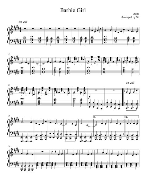 Barbie Girl By Aqua Sheet Music For Piano Solo