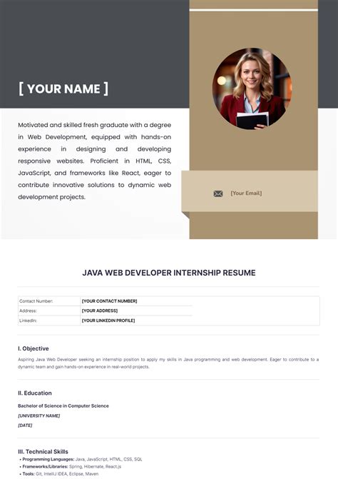 Free Java Web Developer Internship Resume Template To Edit Online