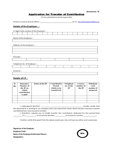 Fillable Online Esic Contribution Transfer Form Fill Online Printable Fax Email Print