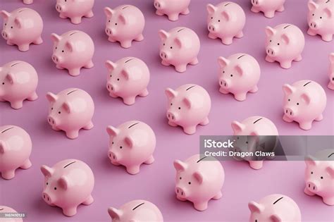 분홍색 배경에 분홍색 돼지 저금통의 배열 개인 저축 및 금융 투자의 개념 그림 돼지 저금통에 대한 스톡 사진 및 기타 이미지 돼지 저금통 저축 은행 Istock