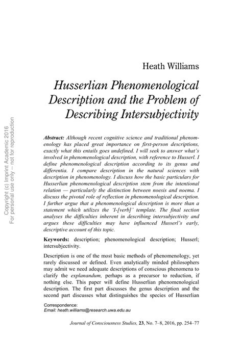 Pdf Husserlian Phenomenological Description And The Problem Of