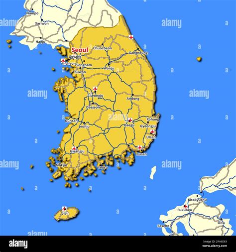 Country Map Of South Korea Featuring The Major Roads And Highways