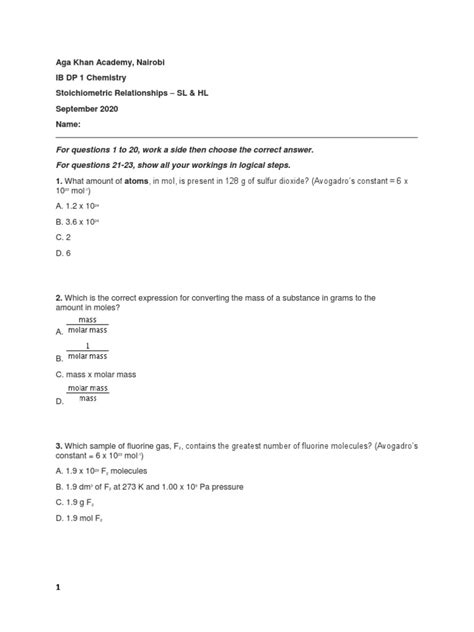 1 Stoichiometric Relationships Pdf Mole Unit Molecules