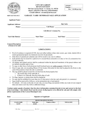 Fillable Online Ci Carson Ca CA Garage Yard Rummage Sale Application
