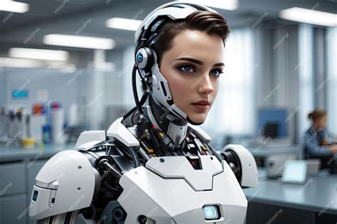 Los Robots Androides Modernos Trabajan En El Laboratorio En La Oficina