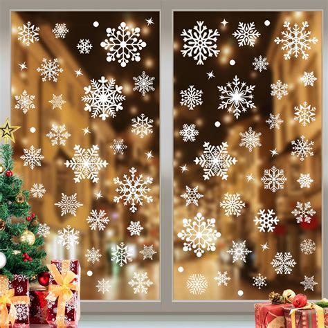 144 Pcs Christmas Window Clings For Glass Windows 8 Sheets Static Snowflakes