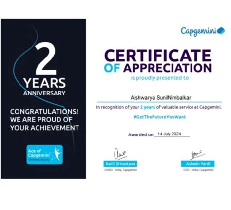 Aishwarya Nimbalkar On Linkedin Workanniversary Capgemini 18 Comments