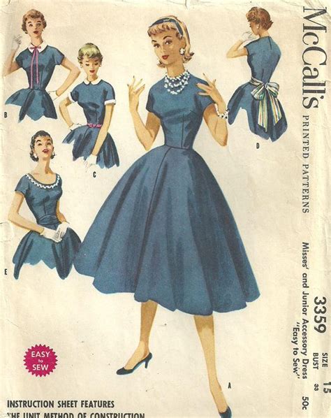 McCalls 3359 Vintage 50s Sewing Pattern Dress Size 15 Bust 33 Vintage