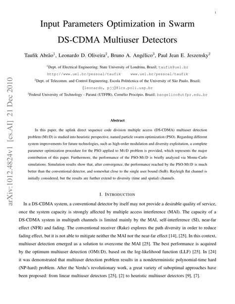 pdf input parameters optimization in swarm ds cdma multiuser detectors