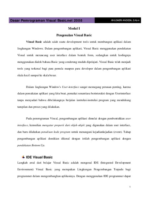 Dasar Pemrograman Visual 2008 Modul I Pengenalan Visual Basic