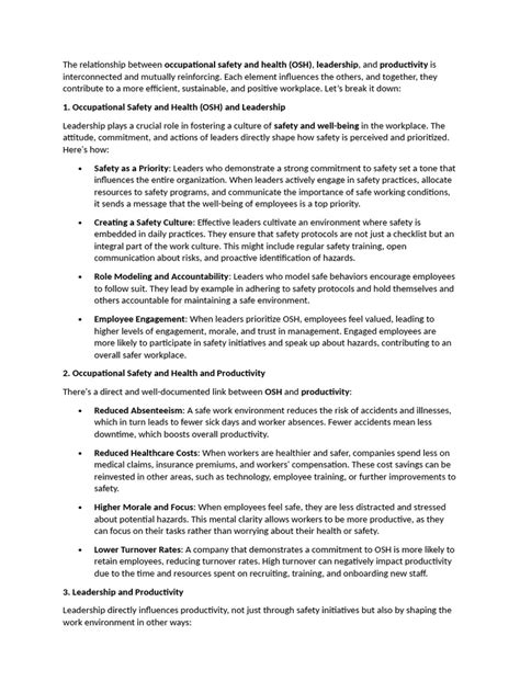 The Relationship Between Occupational Safety And Health Pdf