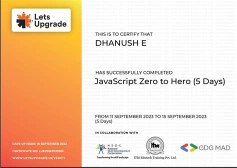 Dhanush E On Linkedin Completed A Javascript Course Mastering The Core Concepts Of The…