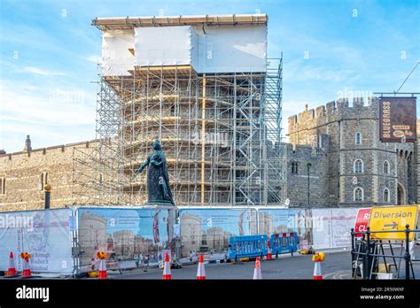 scaffolding erected around one corner of windsor castle in berkshire