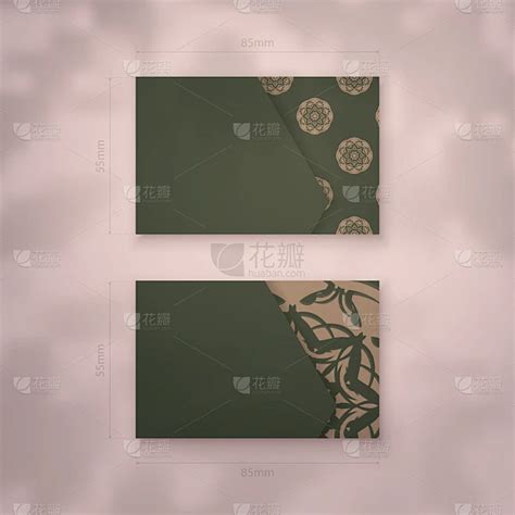 绿色名片模板与豪华的棕色图案为您的品牌素材 花瓣网