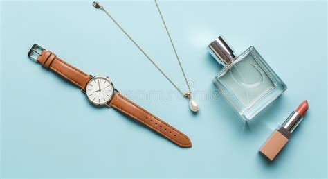 Feminine Essentials On Light Blue Backdrop Stock Illustration