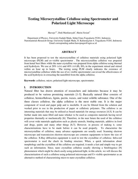 Pdf Testing Microcrystalline Celullose Using Spectrometer And Polarized Light Microscope