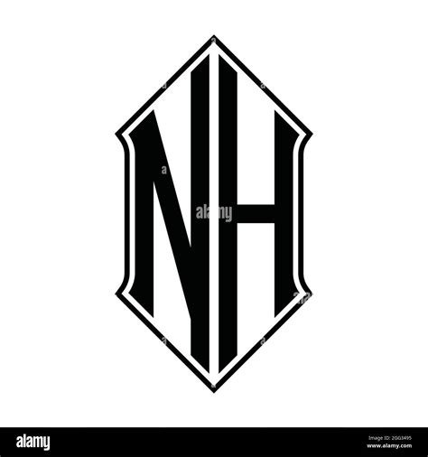 NH Logo Monogram With Shieldshape And Black Outline Design Template Vector Icon Abstract Stock