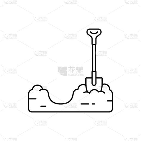 用铁锹在地上挖的坑。准备种植的土壤。艺术线条图标