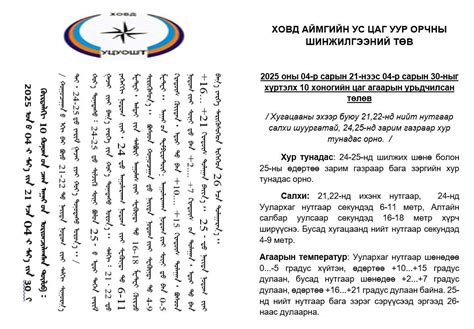 Ховд 2025 оны 04 р сарын 21 нээс 04 р сарын 30 ныг хүртэлх 10 хоногийн цаг агаарын урьдчилсан
