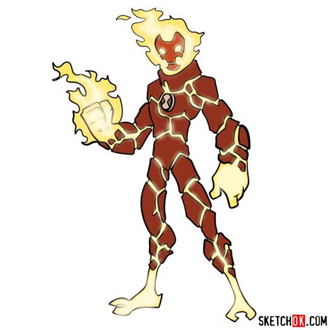 How To Draw Heatblast From Ben 10 Sketchok Easy Drawing Guides